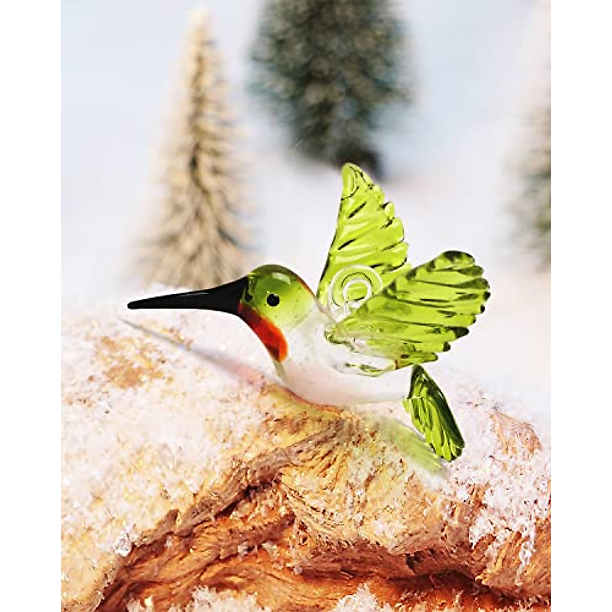 Nefelibata Hummingbird Ornament Glass Green Figurine Crystal Hanging Bird Art Christmas Xmas Tree Suncatcher Window Decor Memorial Gift for Her Friend Bird Lover Set of 1 Party Home Decorations