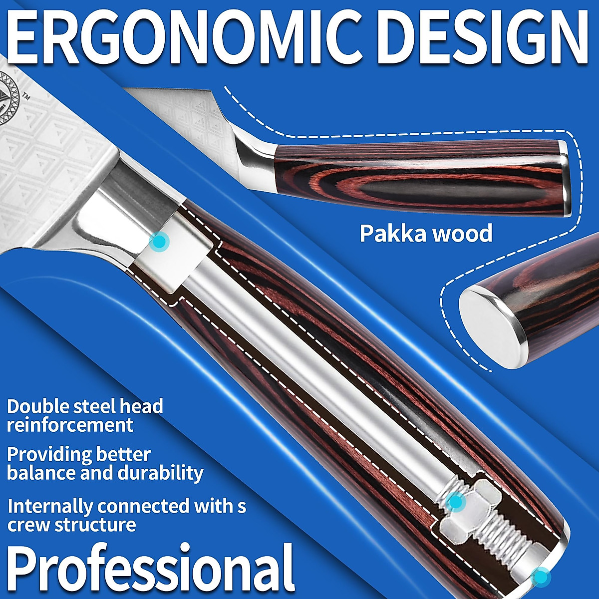 XYJ Kitchen Knife Block Sets 7pcs Stainless Steel Chef Knife Canvas Knife Bag Drawer Knife Holders Cooking Knife For Meat Fish Vegetable Cutting (Coffee)