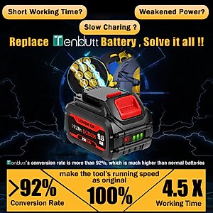 TenHutt 9.6Ah Replace Battery for Dewalt 60V Flexvolt Battery Max for 20V/60v Dewalt Cordless Power Tools DCB606 DCB612 DCB206 DCB204 Li-ion Battery High Capacity【3rd-Version】