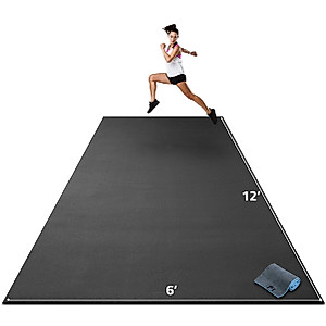 Gorilla Mats Premium Extra Large Exercise Mat – 12' x 6' x 1/4" Ultra Durable, Non-Slip, Workout Mat for Instant Home Gym Flooring – Works Great on Any Floor Type or Carpet – Use With or Without Shoes