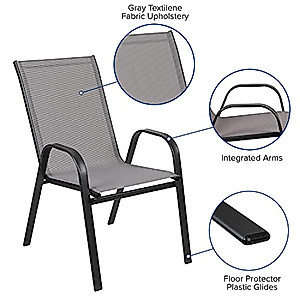 Flash Furniture Brazos Series Outdoor Stackable Patio Chairs with Flex Comfort Material, Stacking Outdoor Modern Sling Patio Chairs, Set of 4, Gray