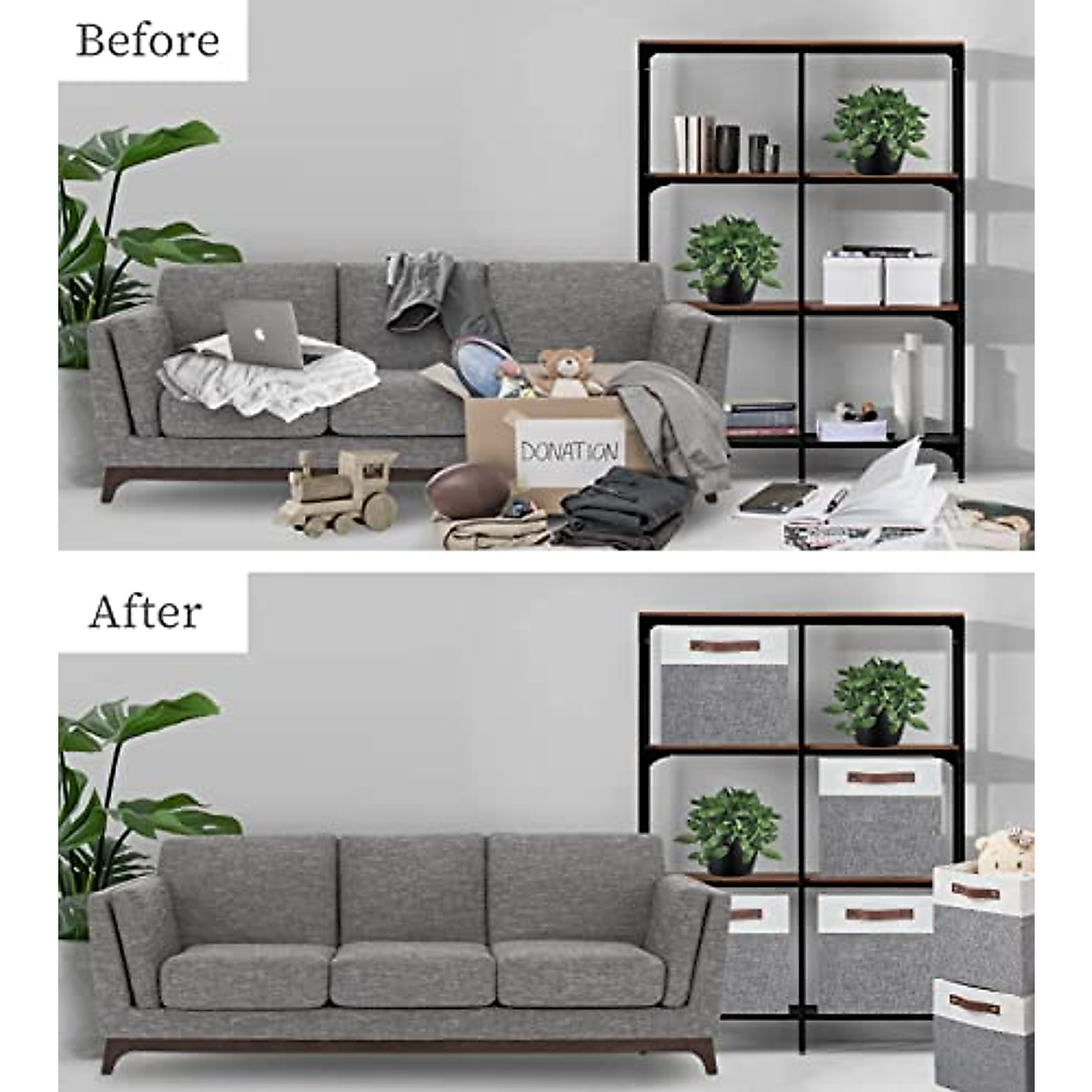 DECOMOMO 13 inch Cube Storage Bins 13 X 13 Storage Cubes, Fabric Cube Storage Bin for Clothes Toys Books Shelves Closet Bedroom Bathroom Nursery (Grey and White, 4pcs)