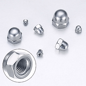Hex Acorn Bolt Covers, 165pcs Acorn Cap Nuts, Black Dome Nut Caps, Stainless Steel Dome Acorn Bolt Cup Nuts Protector Caps for Protection Threads Rods Bolts, M3 M4 M5 M6 M8 M10 M12 (Silver)