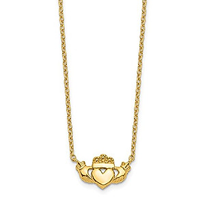 IceCarats 14K Yellow Gold Heart Love Irish Claddagh Celtic Necklace 17 inch Chain Jewelry