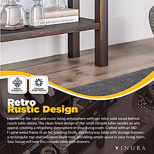 Venera Console Tables for Living Room - Solid Wood Black 60” Entryway Table with Storage - Behind Couch Table Skinny & Two Drawers - Environmental-Friendly Entry Way Table Home Furniture