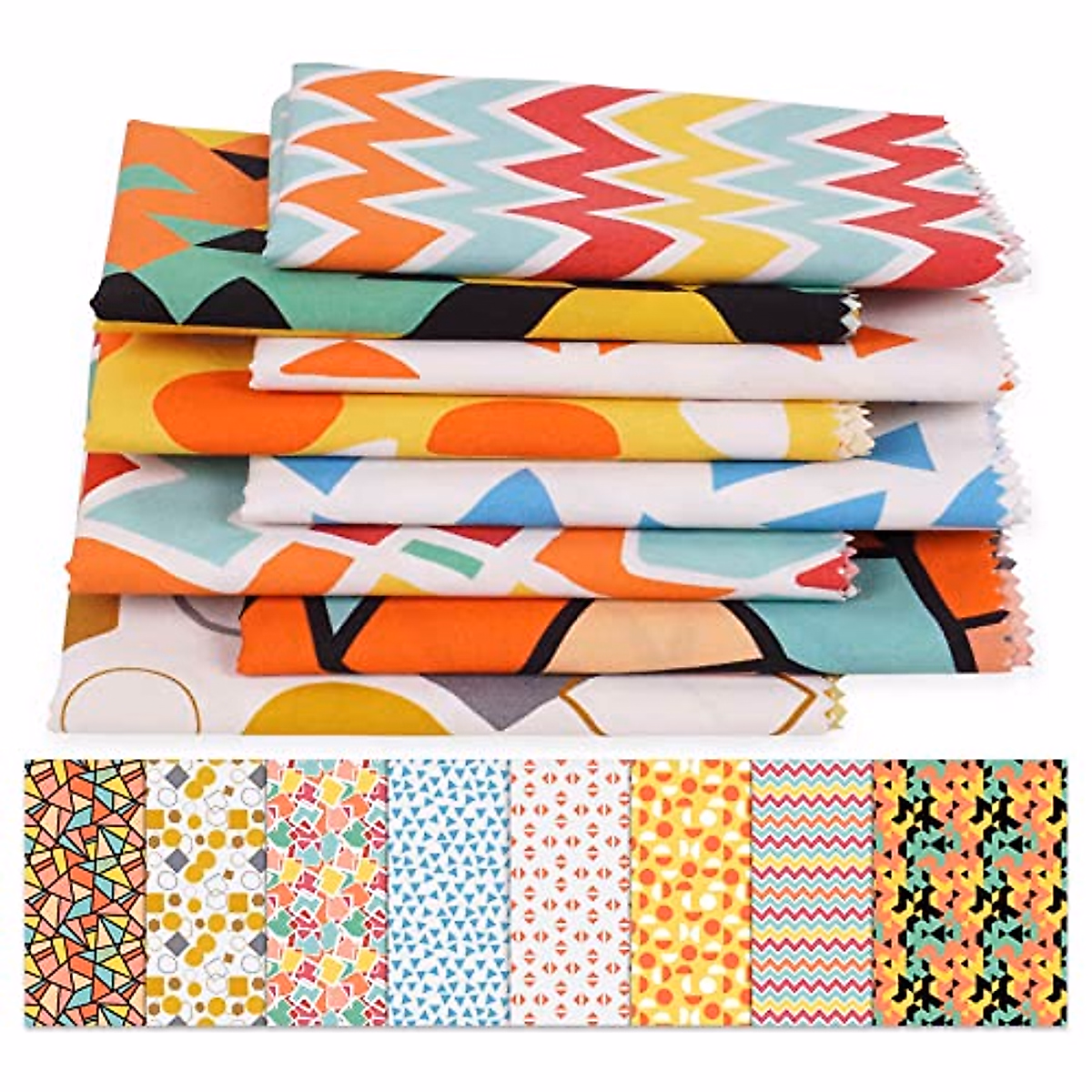 Soimoi 8 Pc Fat Quarter Bundle, Geometric Abstarct Collection Print 18"x 22" DIY Patchwork- 100% Cotton Pre-Cut Quilting Fabric Multicolor