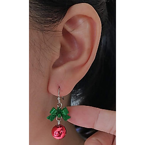 Ribbon Bowknot Cute Festive Red Green Ball Ornament Dangle Drop Earrings for Women Teen Girls Fish Hook Dangling Hypoallergenic Christmas Festival Party Jewelry Gifts for Bff Daughter Thanksgiving