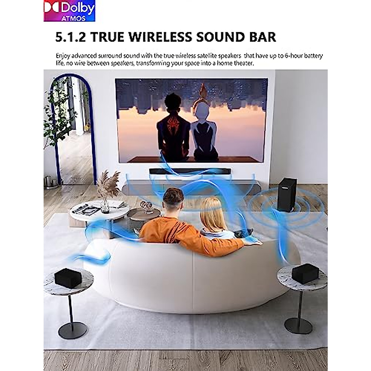 RAINEVERRY 5.1.2 Premium Sound Bar with Dolby Atmos, Surround Sound System for TV, Wireless Subwoofer, Home Theater Surround Sound System, Bluetooth 5.1, Work with 4K & HD TVs| HDMI & Optical