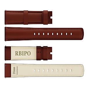 RBIPO 20mm Leather Watch Band Quick Release Strap for Men and Women, Compatible with Timex Fossil Samsung Seiko Citizen