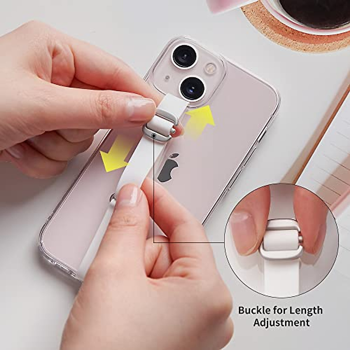 Length-Adjustable Cell Phone Grip Strap, Sinjimoru Silicone Phone Strap Holder for Hand as Mobile Phone Loop for Phone Case Reusable with Clip for iPhone & Samsung. Sinji Loop Buckle Black