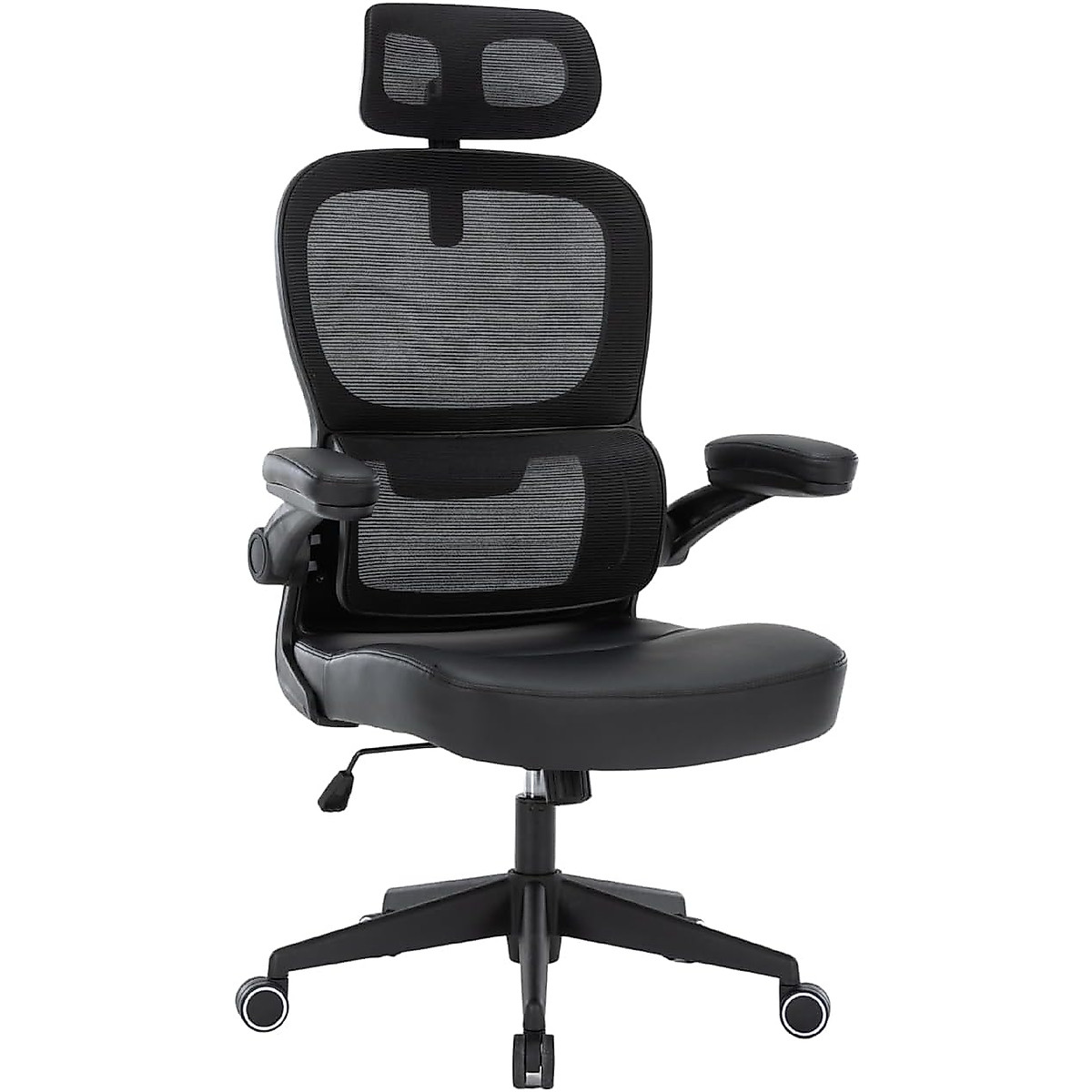 Ergonomic Mesh Office Chair High Back Desk Chair for Big and Tall People Adjustable Headrest with 2D Armrest Lumbar Support and PU Wheels Swivel Tilt Function Black (Black with Nylon Base)
