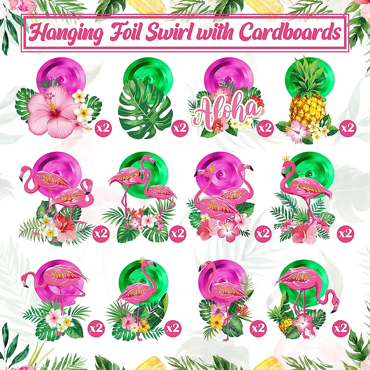 Fuutreo 54 Pcs Flamingo Party Hanging Swirl Decorations Tropical Flamingo Ceiling Hanging Swirls Hawaiian Party Ceiling Decor for Flamingo Summer Aloha Hawaiian Beach Luau Party Supplies Decor