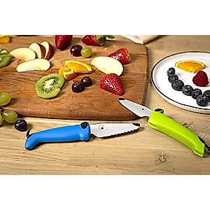 Kuhn Rikon KinderKitchen Children's Knife, Set of 2 - With Straight and Serrated Blade, Green & Blue