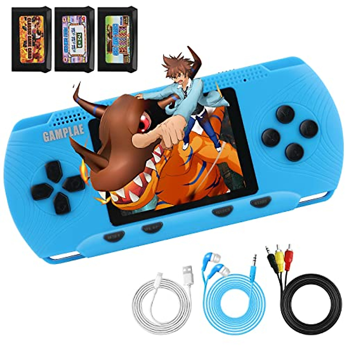 Handheld Game Console for Kids, Video Games Retro Hand Held Games Electronic Gaming Player 3.0'' Screen Built-in 258 Classic Games TV Output Rechargeable Arcade Games-Blue