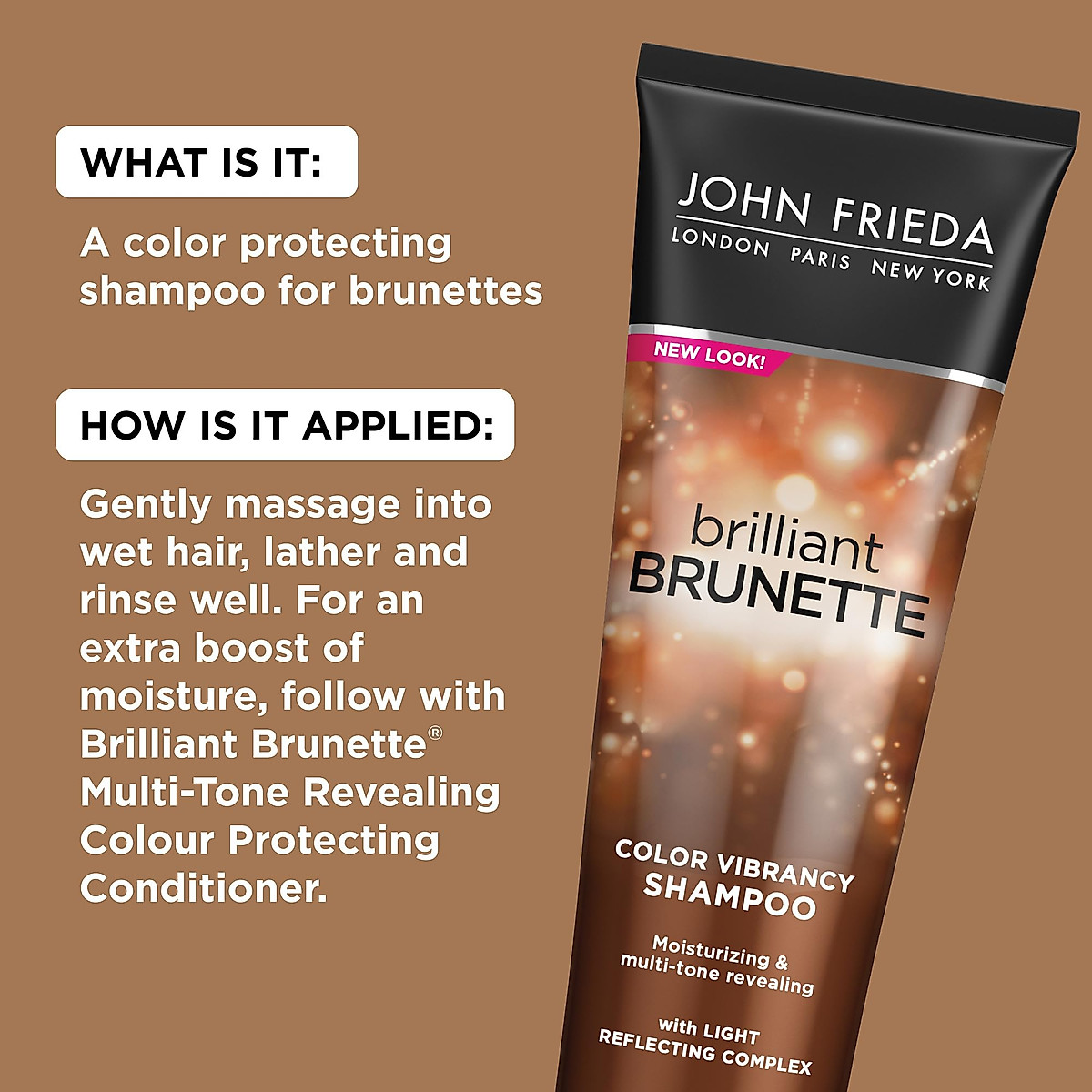 John Frieda Brilliant Brunette Multi-Tone Revealing Shampoo, Color Protecting Shampoo, Helps Unlock Vibrant Color, 8.45 Ounce
