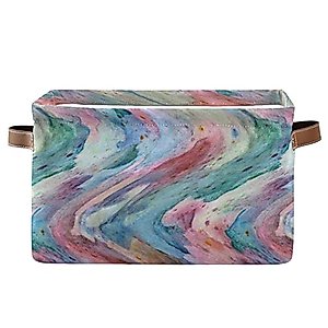 Kigai Pink-blue Texture Storage Baskets Rectangle Foldable Canvas Fabric Organizer Storage Boxes with Handles for Home Office Decorative Closet Shelves Clothes Storage