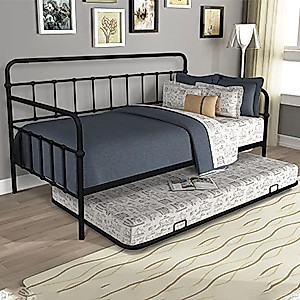 ODC Twin Size Metal Daybed with Pop Up Trundle,Heavy Duty Steel Slat Support Sofa Bed for Living Room,Bedroom/No Box Spring Needed, Black