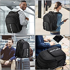 Backpack for Men, Larger College Backpack with USB Charging Port Fits 15.6 Inch Laptop, Water Resistant Durable Travel Back pack, Business Anti Theft Daypack Gifts for Women, Black