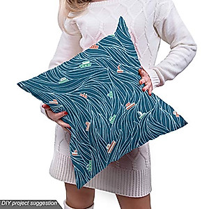 Ambesonne Maritime Fabric by The Yard Water Resistant Waves Ships Cartoon Sailor Sailboat Vacations Travel Pattern Indoor & Outdoor DIY Projects Sewing Nautical Decorations for Home 1 Yard Petrol Blue