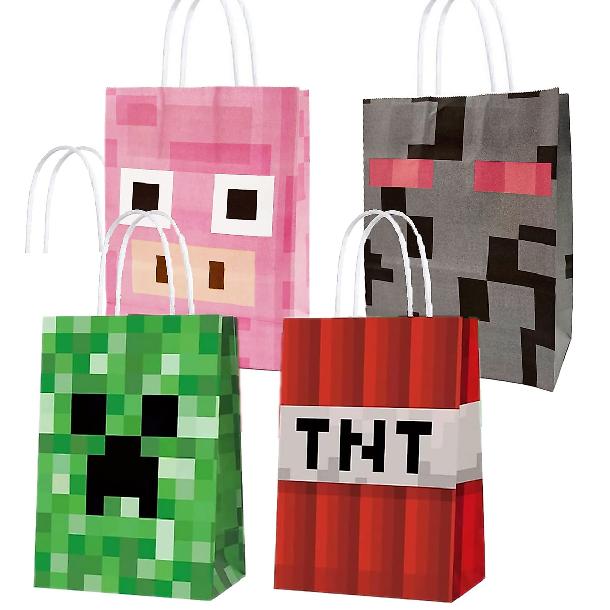 16PCs Miners Party Gift Bags Candy Treat Birthday Video Game Party Boys Favor Bag Pixel Theme Goodie Decoration