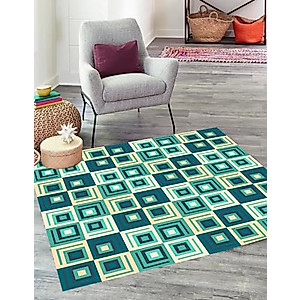 Modern Green Creative Block Geometry Abstract Gradient 5x5 Area Rug for Living Room Dining Room Bedroom Machine Washable Carpet Non Slip Soft Lightweight Kitchen Office Rugs