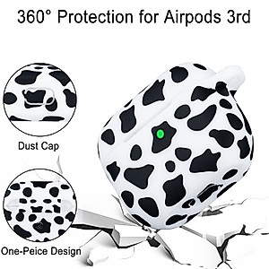 Silicone Cow Airpods 3 Case 2021, YOMPLOW Case Cover for Apple Airpods 3rd Generation Floral Print Soft Flexible Cover for Air Pod 3 Women Girls, Skin with Keychain - Black Cow