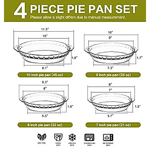 4 Packs Glass Pie Plates, MCIRCO Deep Pie Pans Set (7"/8"/9"/10"), Pie Baking Dishes with Handles for Baking and Serving, Clear