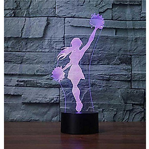 3D Novelty Cheerleader Night Light Remote Control Touch Switch 16 Color Change LED Table Desk Lamp Acrylic Flat ABS Base USB Charger Home Decoration Toy Birthday Xmas Kid Children Gift