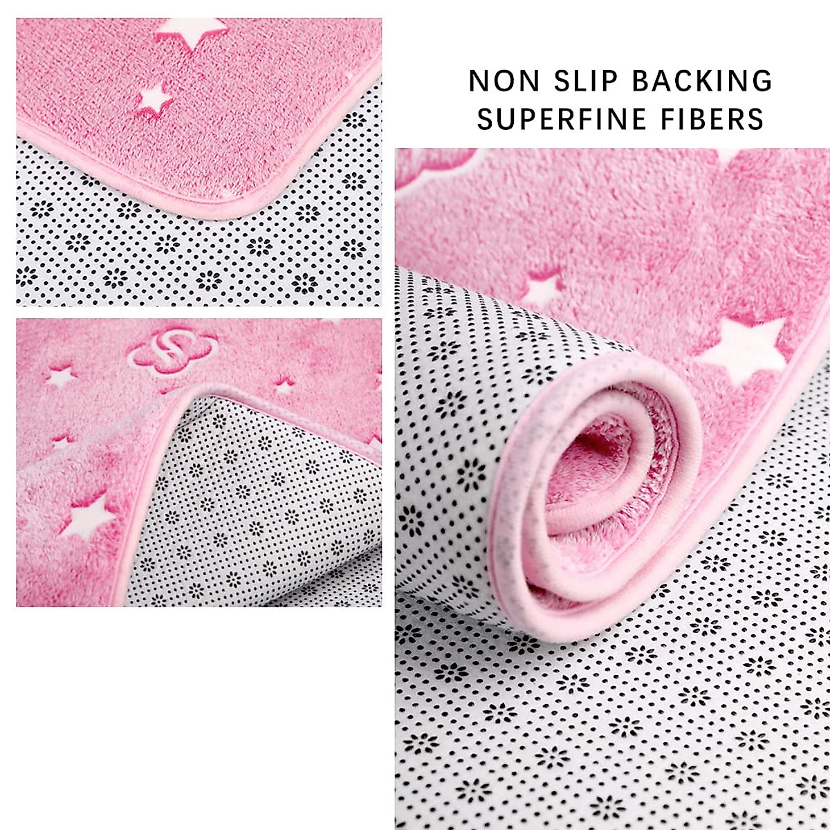 Large Area Rug Carpet Glowing in The Dark Pink Star 5'x4' for Children Room Decor Funny for Babyroom and Living Room Rectangular Mat for Kids Bedroom