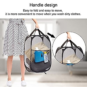 Jeewool Mesh Clothes Hamper,2 Pcs Pop-up Laundry Basket with Side Pocket , Thick and Reinforced Handles High Carbon Steel Frame,Collapsible to Storage Easy Open, for Dorm, Bedroom or Travel (black)