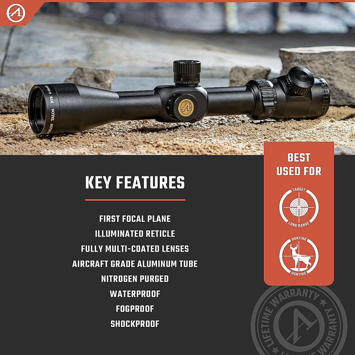 Athlon Optics Talos BTR 4-14x44 First Focal Plane Riflescope, APLR2 FFP IR MIL Reticle, Black