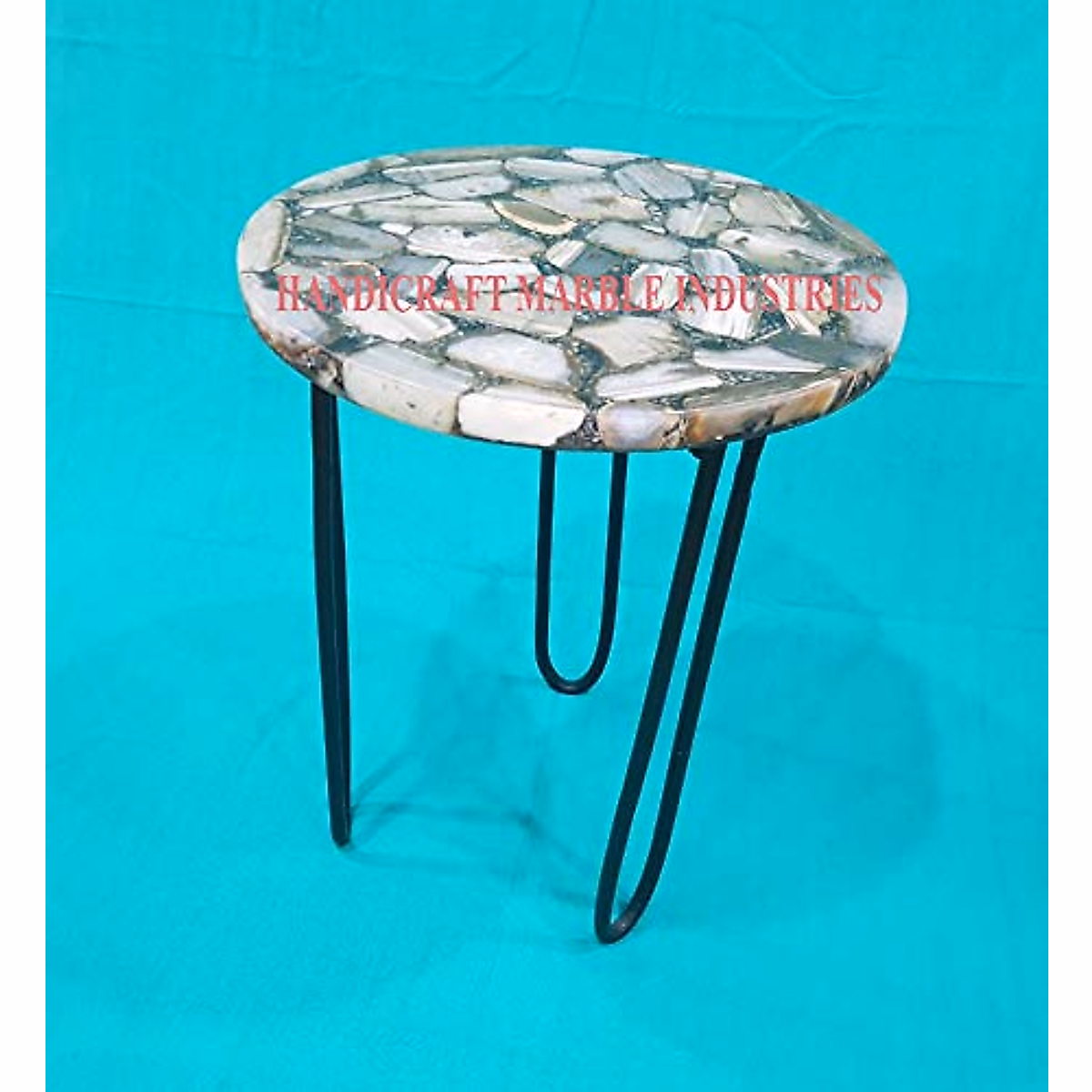 24" Inch Round Brown Grey Agate Coffee Table with Hair Pin Style Metal Base, Agate Table, Stone Coffee Table, Agate Table Top, Agate Round Coffee Table, Agate Side Table Home Decor