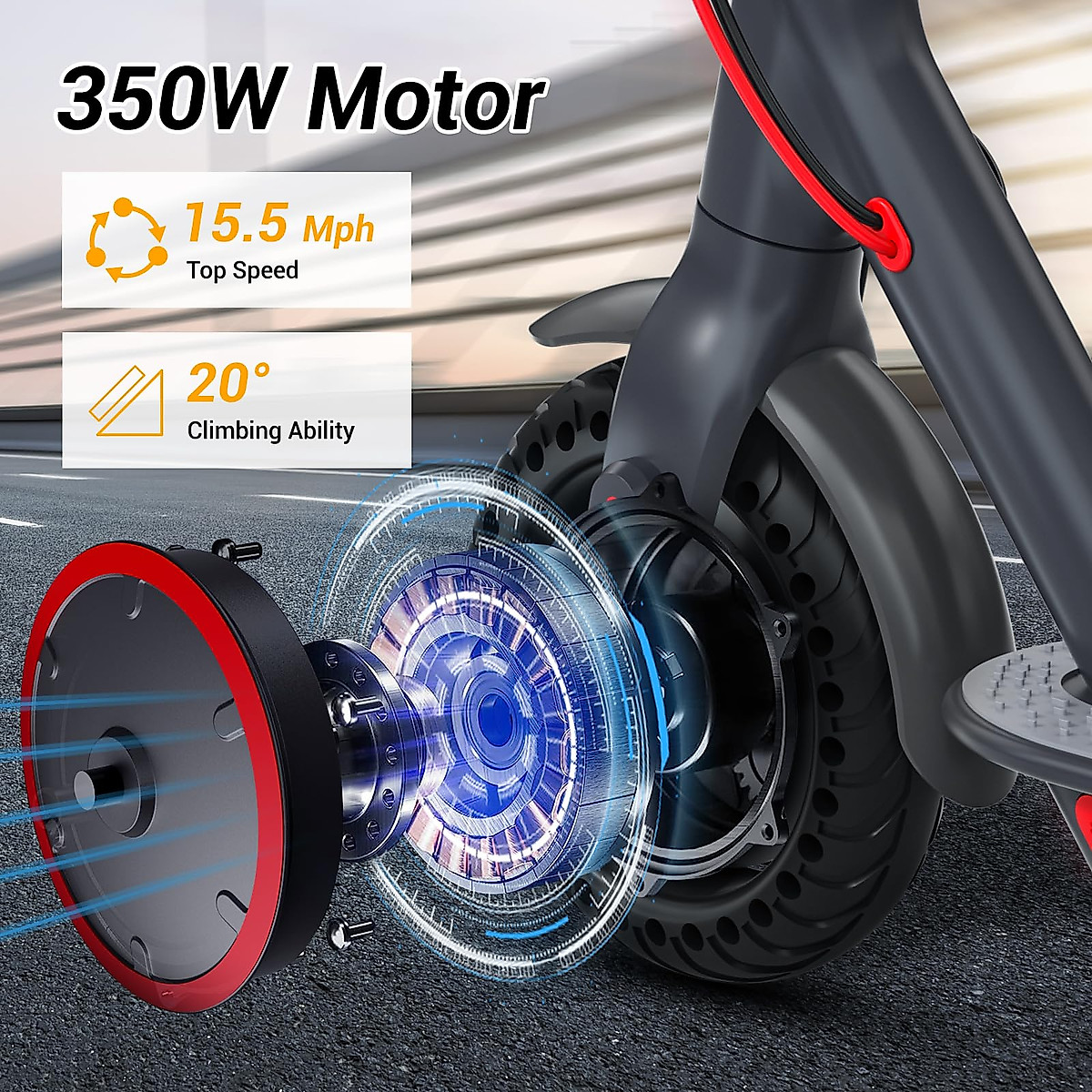 RIDWIND Electric Scooter Adults, 500W Peak Motor, 20 Miles Range, 15.5Mph eScooter, 8.5" Tires, Dual Braking System, Portable Folding Commuting Scooter Electric for Adults Teens with APP Control