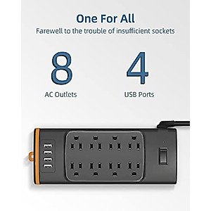 Surge Protector Power Strip Flat Plug, Swivel Extension Cord 6 Feet 3 Prong, 4 USB Ports(PD 24W), 8 Outlets, 2700 Joules, 15A/1875W, Circuit Breaker Switch, SGS Approved