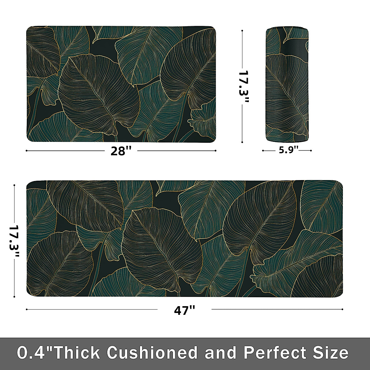Kitchen Mats for Floor Cushioned Anti Fatigue Mats for Kitchen Floor Green Kitchen Floor Mat Memory Foam Boho Kitchen Rugs Luxury Kitchen Runner Kitchen Rugs Sets of 2, 17.3x28 + 17.3x47, 0.4 inches