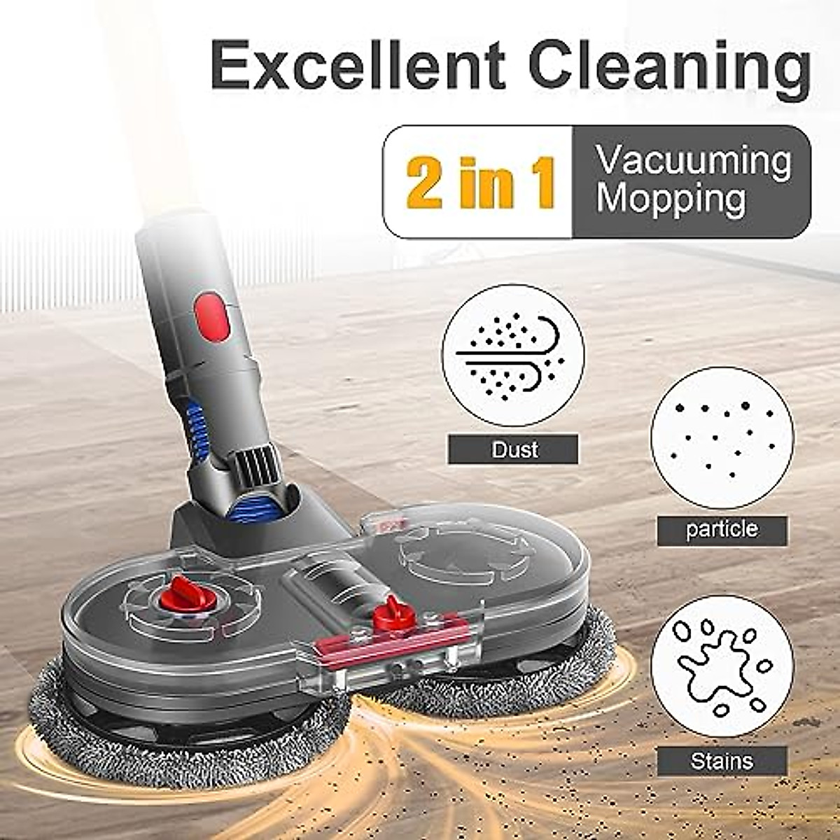 RUKHOOL Electric Mop Head Attachment for Dyson V15 V11 V10 V8 V7 Vacuum Cleaner Parts Spin Mop Replacement with 8 Washable Mop Pads 1 Water Tank