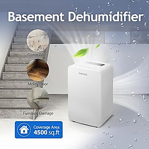 HUMSURE 4500 Sq. Ft 70 Pints Dehumidifier for Basement and Home, Bathroom, Bedroom, Equipped With Drainage Hose, Automatic Defrosting, 24-Hour Timer Function