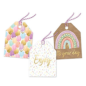 Pro Supply Global Pre Strung Gift Tag Variety Pack (Birthday Balloons, 24 Count)