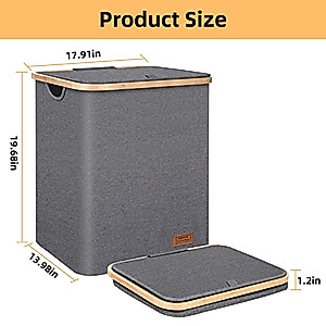 KMIGRUAN 85L Laundry Hamper with Lid, Bamboo Laundry Hamper with Handle, Grey Clothes Hamper for Bedroom, Bathroom and Closet Storage of Clothes and Towels