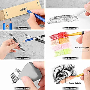 Caliart Art Supplies, Drawing Supplies, Premium Art Set Sketching Kit with 100 Sheets 3-Color Sketch Book, Graphite, Colored, Charcoal, Watercolor & Metallic Pencils for Artists Adults Teens Beginners