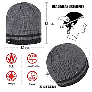 Bodvera Mens Winter Beanie Hat Warm Knit Cuffed Plain Toboggan Ski Skull Cap (3 Patterns)