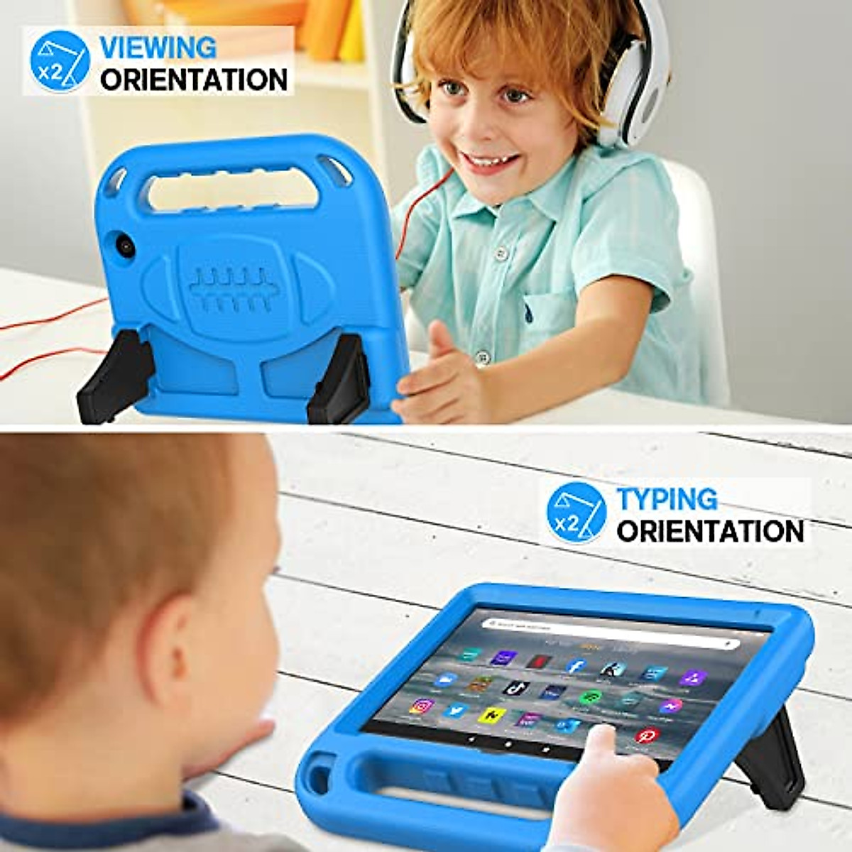 SUPNICE Kids Case for All-New Fire 7 (Latest 12th Generation 2022 Release), Lightweight Shockproof Handle with Stand Kid-Proof Case for Amazon Fire 7 inch Tablets - Blue