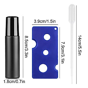 20PCS Roller Bottles 10mL Essential Oil Ultra Thick Matte Black Frosted Glass (2 Openers+3 Pipettes Value Pack), Stainless Steel Roller Balls w/Black Cap