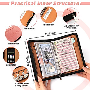 Budget Binder with Zipper Envelopes, Cash Envelopes for Budgeting with Planner A6 Binder & Calculator, Money Organizer for Cash and Card & Sticker Labels for Office School Home Shopping (Pink)