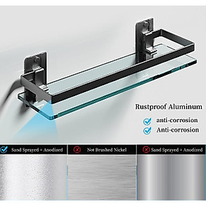 KATASKI 2 Pack Bathroom Glass Shelf ，Aluminum Tempered Glass 0.34in Extra Thick 1 Tier Storage Organizer Wall Mount,Black 15.7in