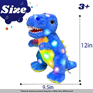 Cuteoy Blue Dinosaur LED Musical Stuffed Animal Light-up Singing Plush T-Rex Adjustable Volume Lullaby Plushies Birthday Christmas Toy Gifts for Kids Toddler Girls, 12"