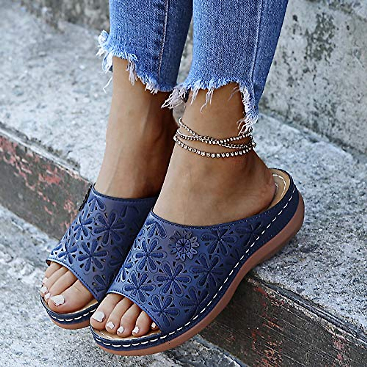 justHIGH Women's Open Toe Classic Roman Style Sandals Stretch Flatform Slide Sandal