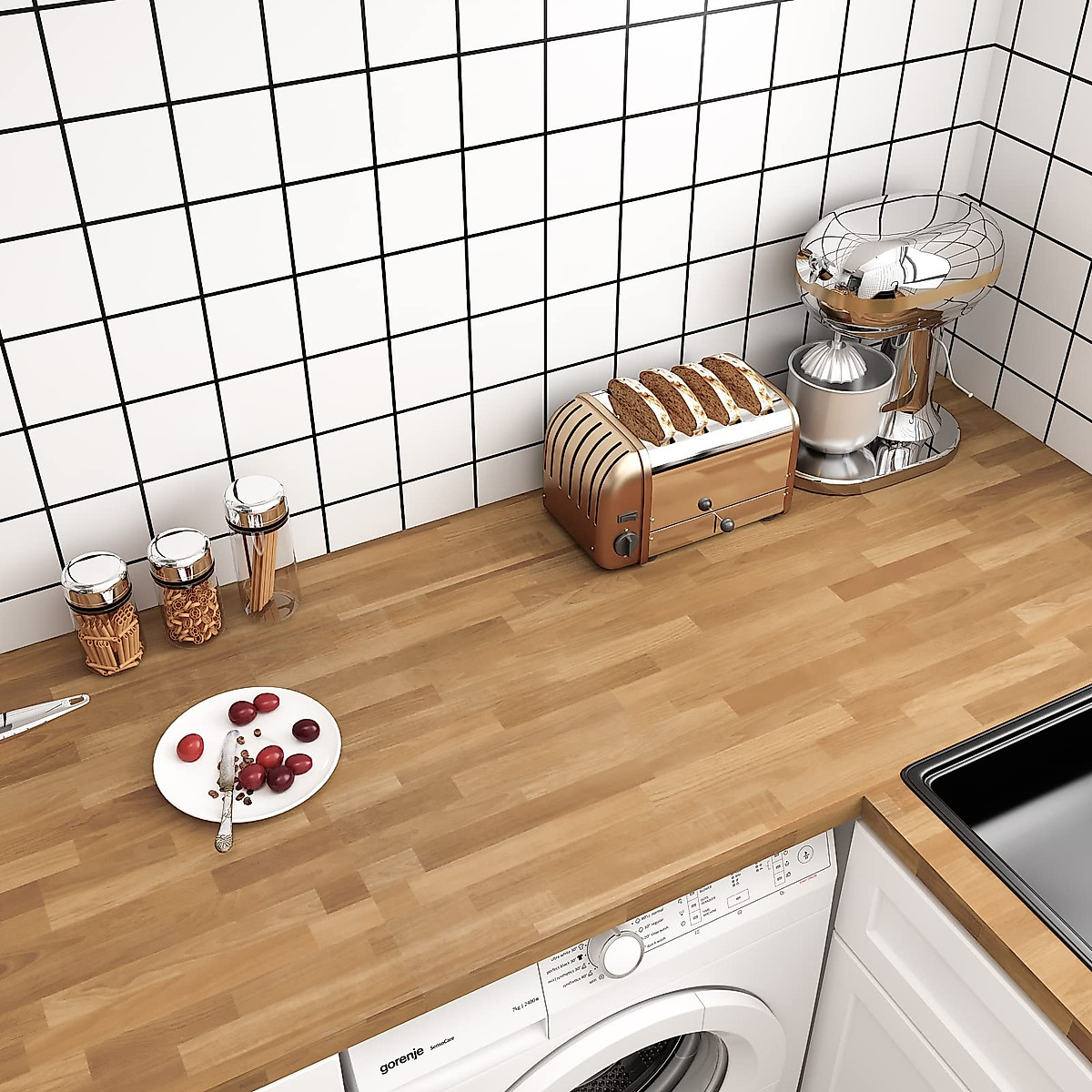 VEELIKE 15.7''x118'' Butcher Block Contact Paper for Countertops Waterproof Self Adhesive Wood Contact Paper Peel and Stick Wallpaper Removable Wood Vinyl Wrap for Cabinets Table Shelf Liners