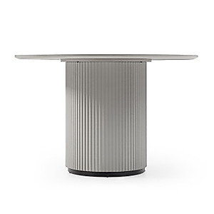 LyuHome 47.24" Round Wood Dining Table, Modern Kitchen Table with Wooden Pedestal Base, Mid Century Circular Tabletop Leisure Coffee Table Dining Room Table Furniture φ47.24"x29.52"H Grey