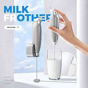 Laposso Magnetic Base Milk Frother Wand with Stand Battery Operated (not incl.) Handheld Electric Matcha Whisk Drink Mixer for Coffee, Latte, Hot Chocolate Gifts for Men Women Mom (Silver)